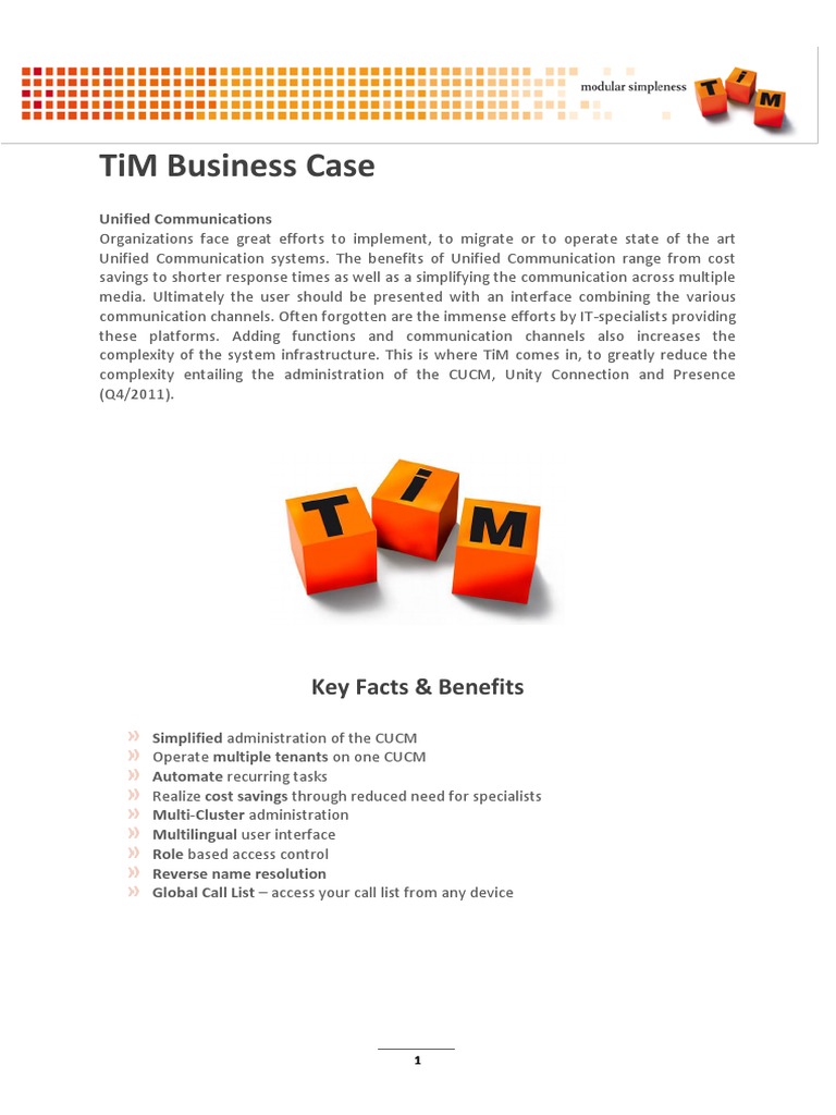 Tim Business Case: Key Facts & Benefits | PDF | Text Messaging | Cisco ...