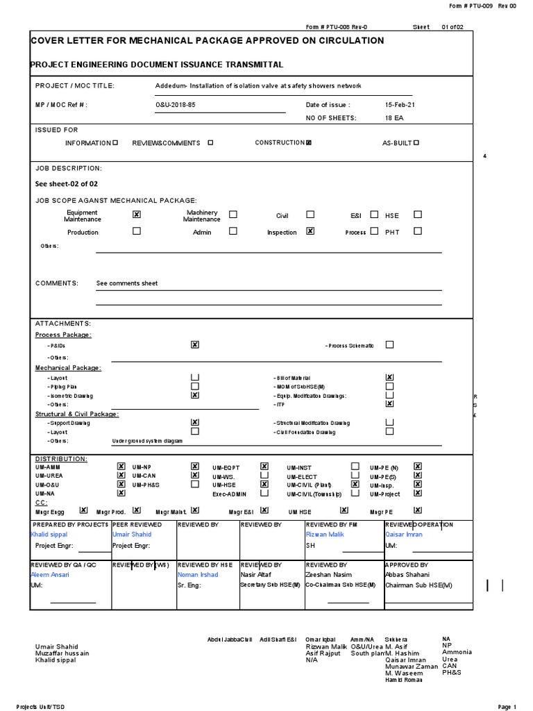 (OU-2018-85) Addendum Installation of Isolation Valve at Saftey Showers ...