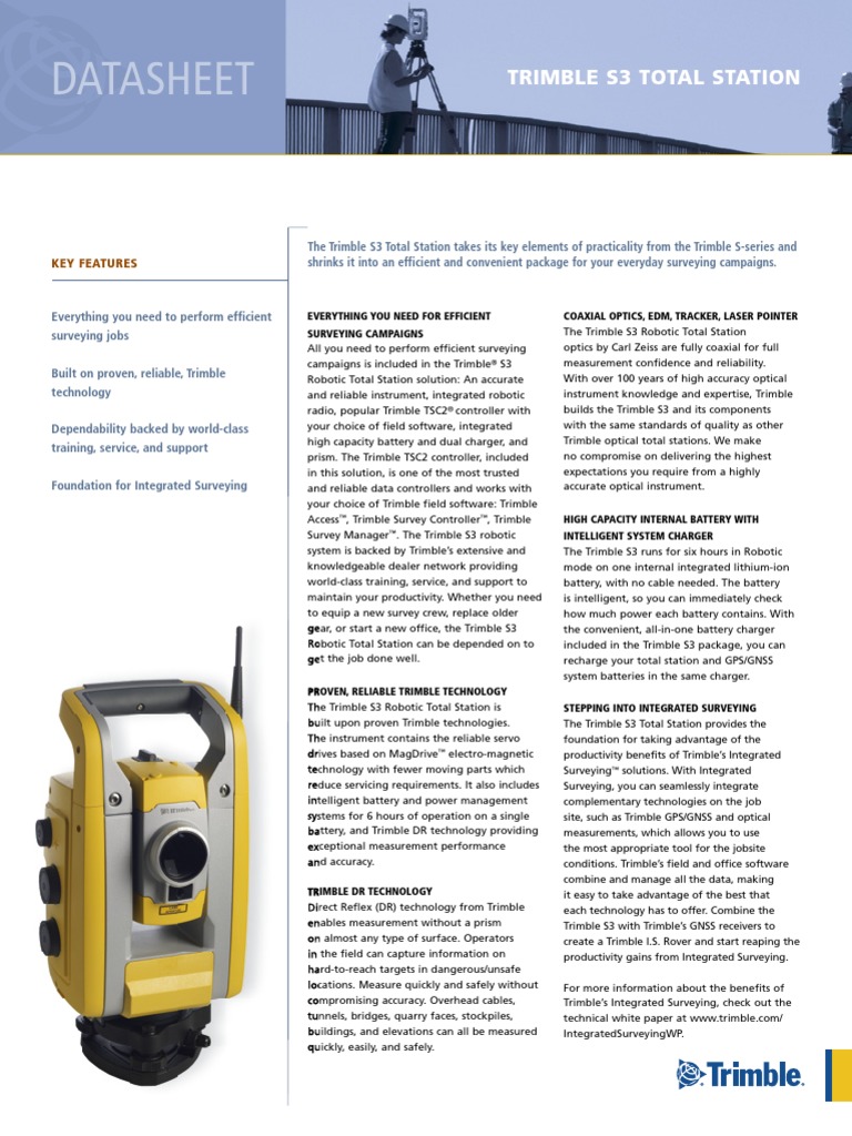 Datasheet: Trimble S3 Total Station | PDF | Surveying | Electromagnetic ...