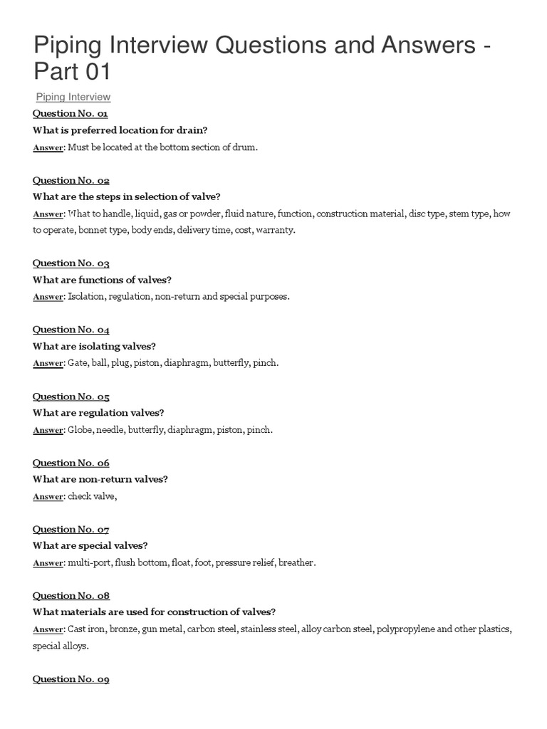 Piping Interview Questions & Answers Guide | PDF | Valve | Pump