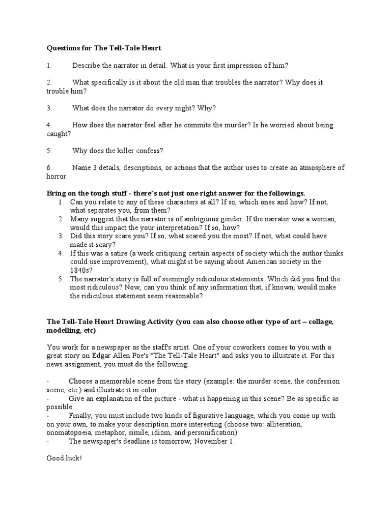 Questions For The Tell-Tale Heart | PDF