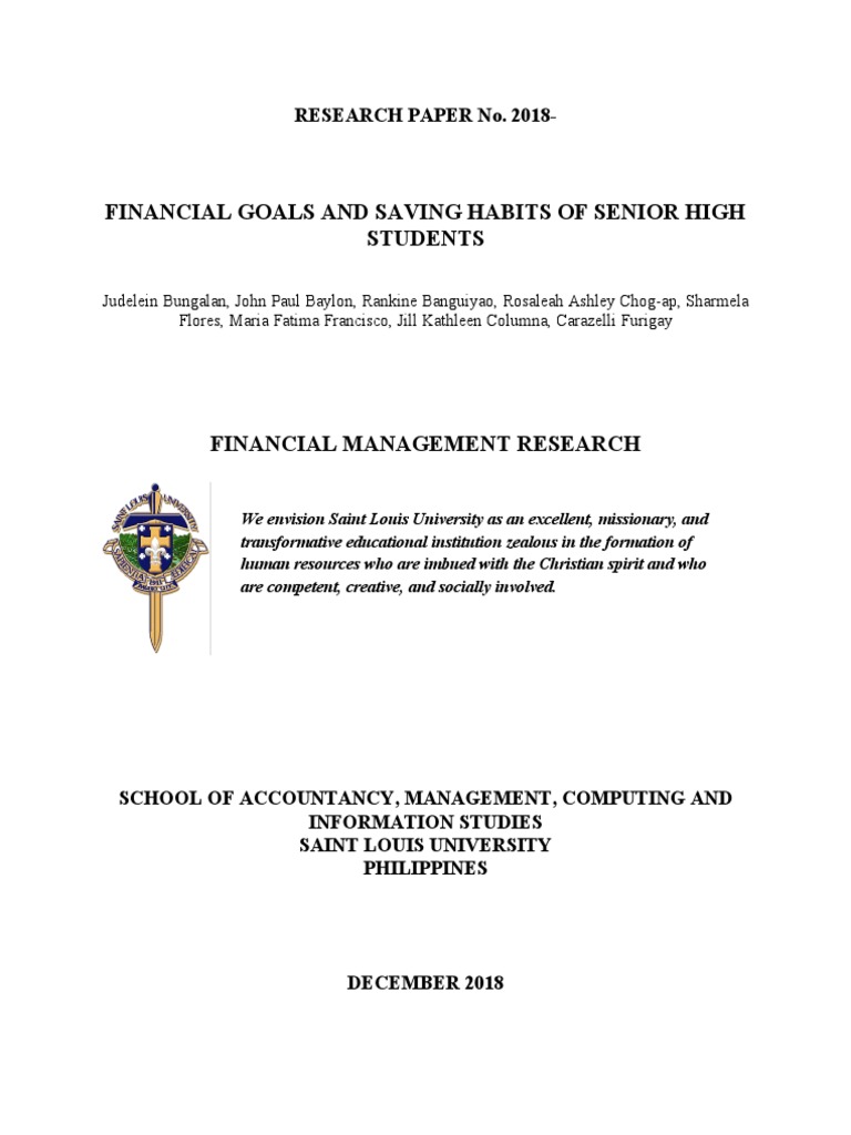 Financial Goals and Saving Habits of Senior High Students | PDF ...