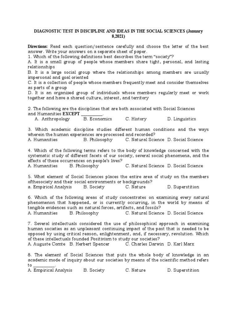 Diss Diagnostic Test | PDF | Social Science | Science