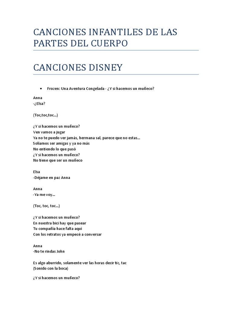 Canciones Infantiles de Las Partes Del Cuerpo | PDF | Ocio