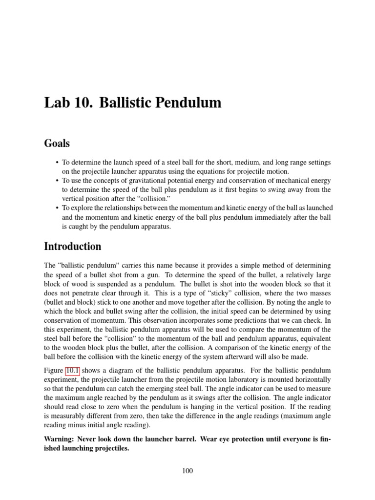 101 Lab 10. Ballistic Pendulum | PDF | Momentum | Collision