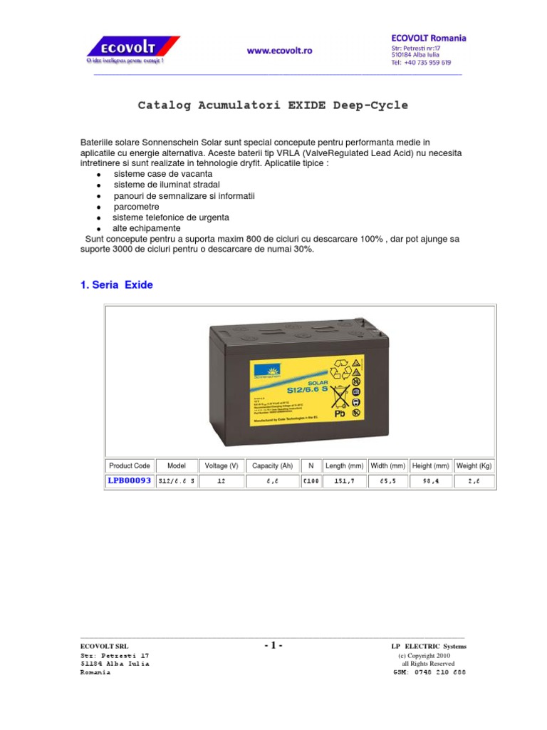 Catalog Acumulatori EXIDE Deep-Cycle | PDF