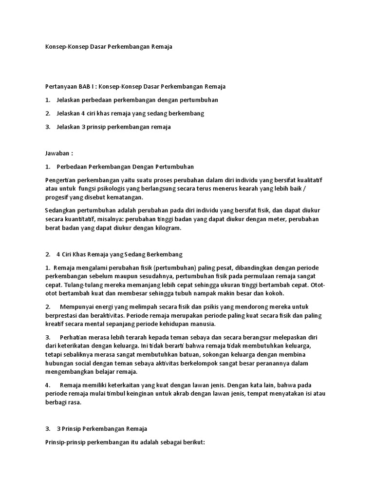 Ciri-Ciri Perkembangan Remaja | PDF