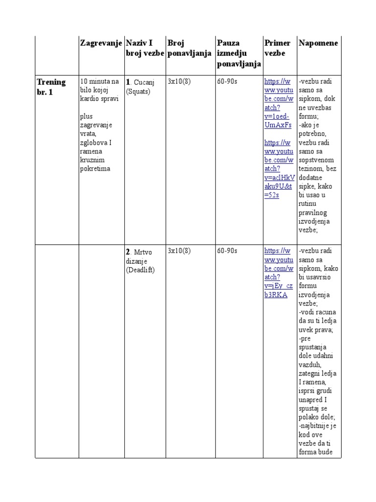 Mesecni Plan Treninga | PDF