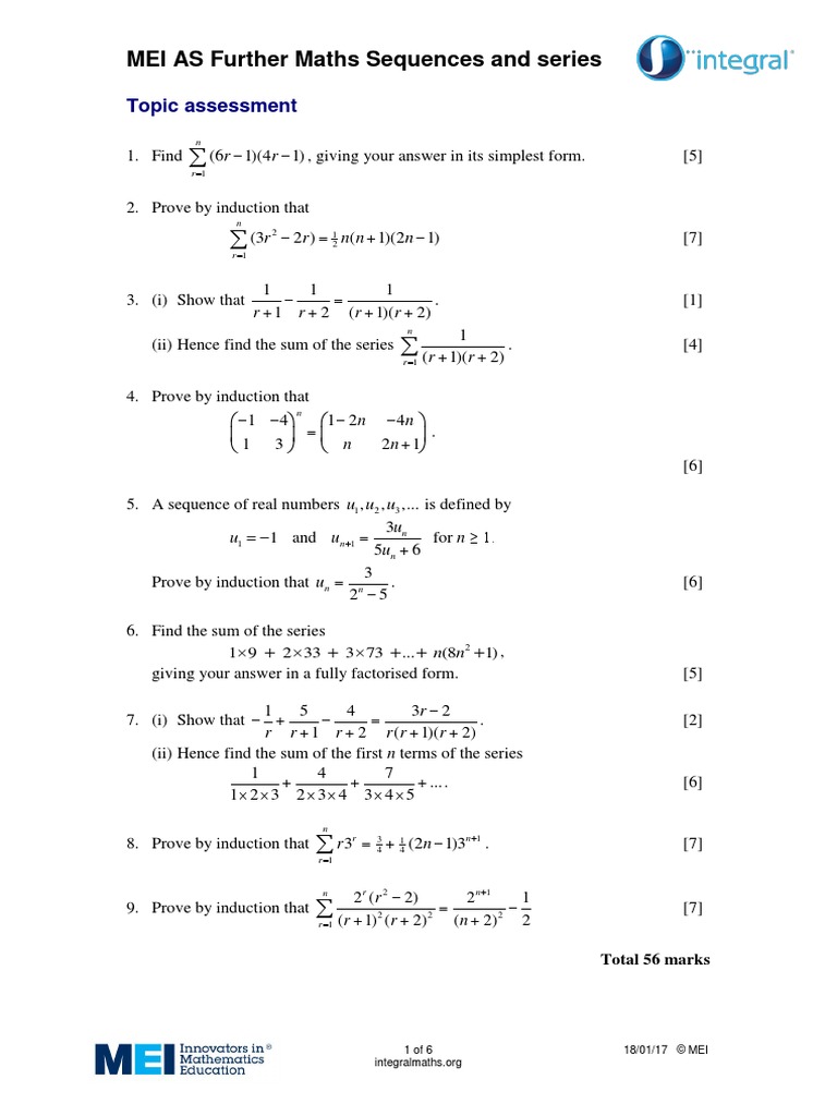 Sequences and Series Integral Topic Assessment | PDF | Teaching Mathematics | Numbers