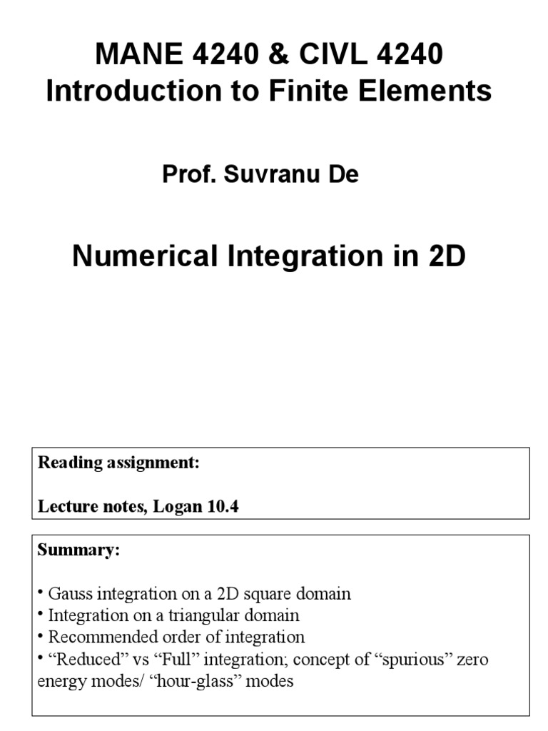 Numerical Integration in 2D (Lec 21) | PDF | Integral | Analysis