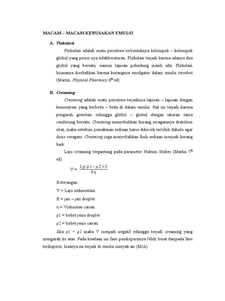 Kerusakan dan Stabilitas Emulsi | PDF