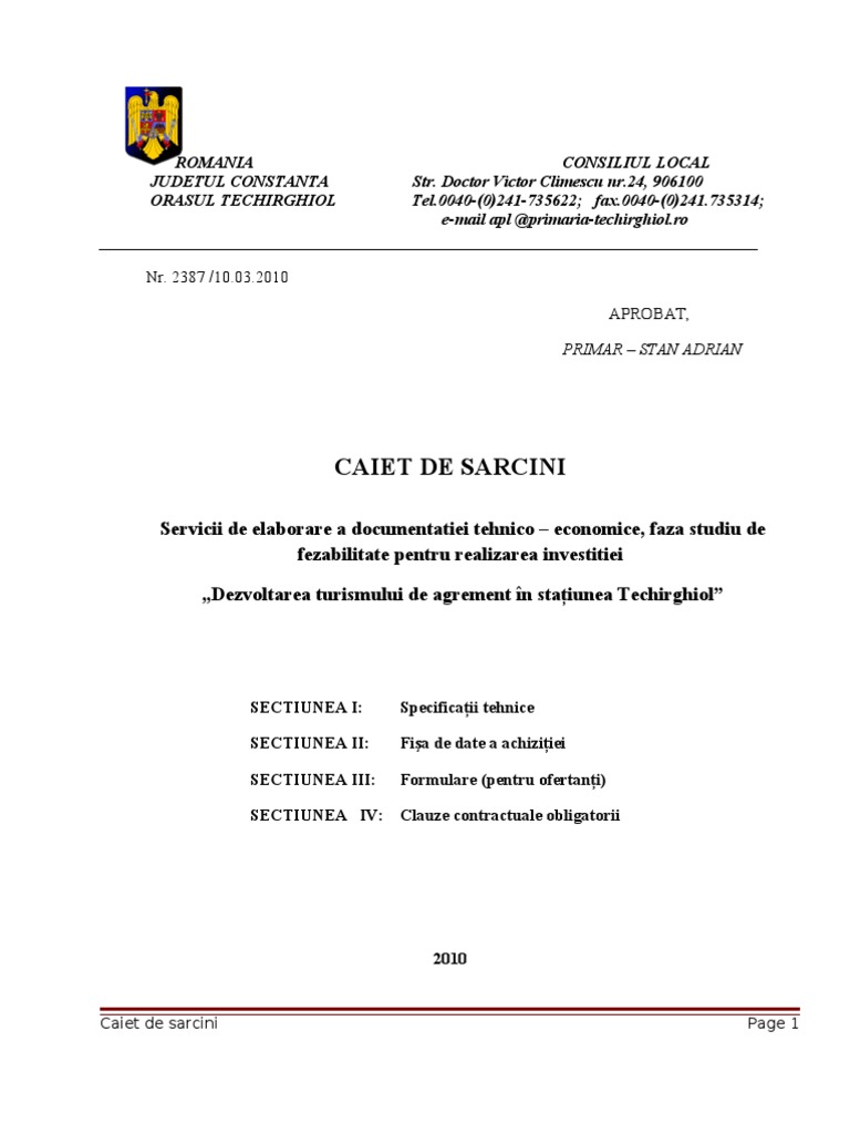 Caiet de Sarcini | PDF