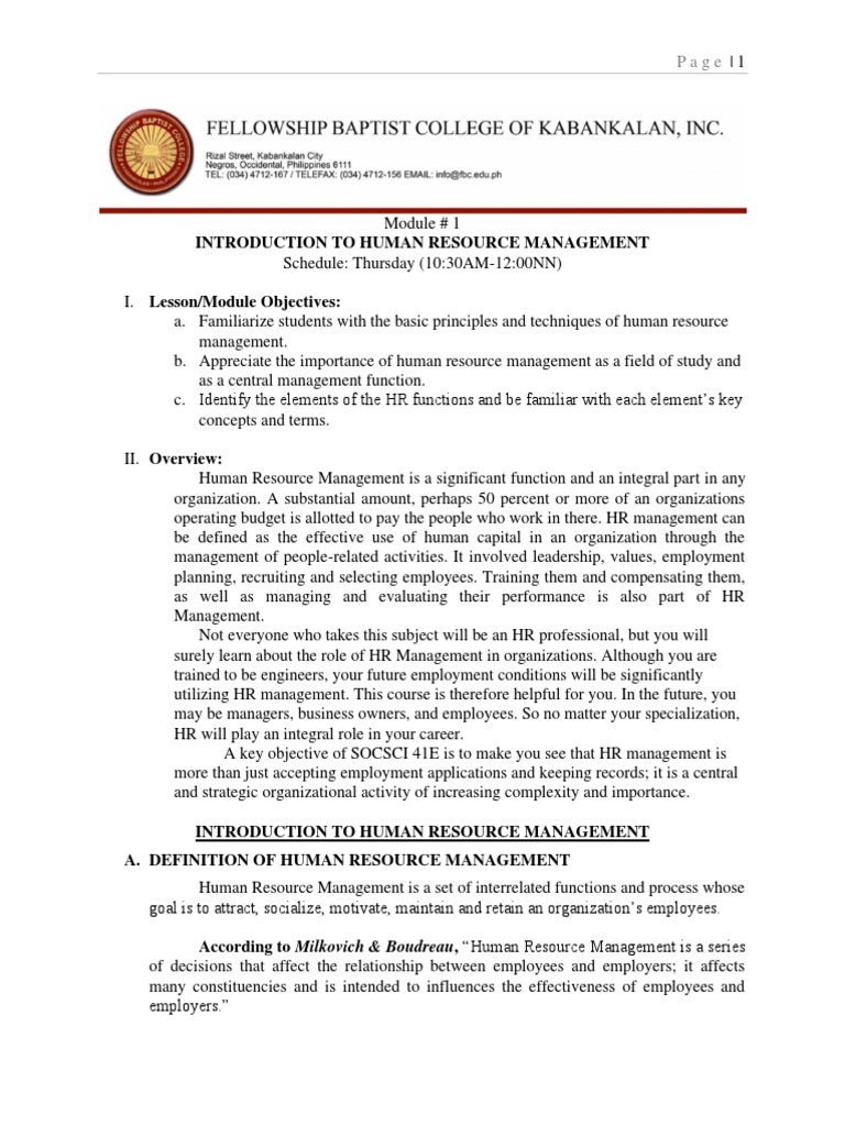 Introduction To Human Resource Management | PDF | Human Resource ...