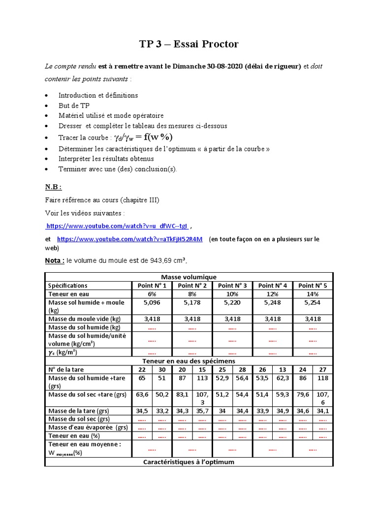 TP 3 - Essai Proctor | PDF | Masse | Physique
