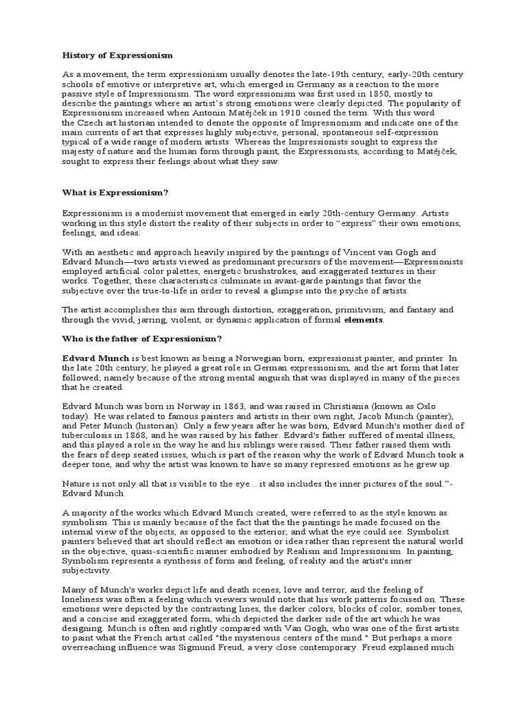 History Of Expressionism Pdf Expressionism Art Movements