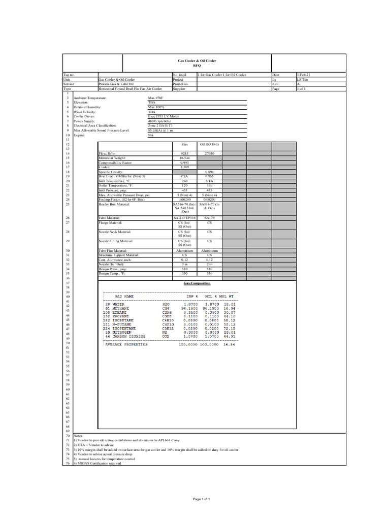 Data Sheet RFQ Air Cooler HE | Download Free PDF | Gases | Energy ...