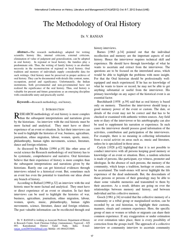 The Methodology of Oral History | Download Free PDF | Oral History ...