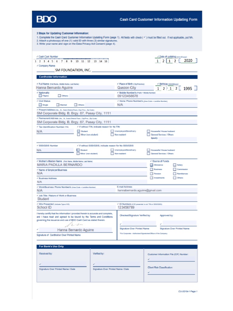 Sample BDO Updating Form | PDF