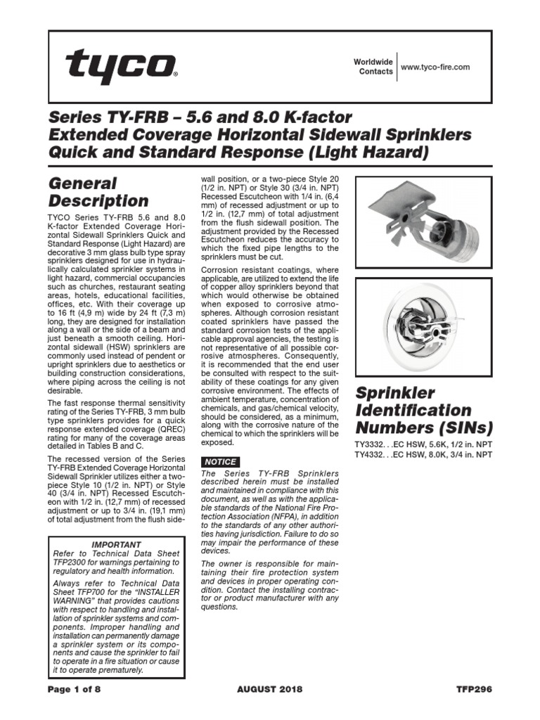 Extended Coverage Sidewall Sprinklers | PDF | Fire Sprinkler System ...