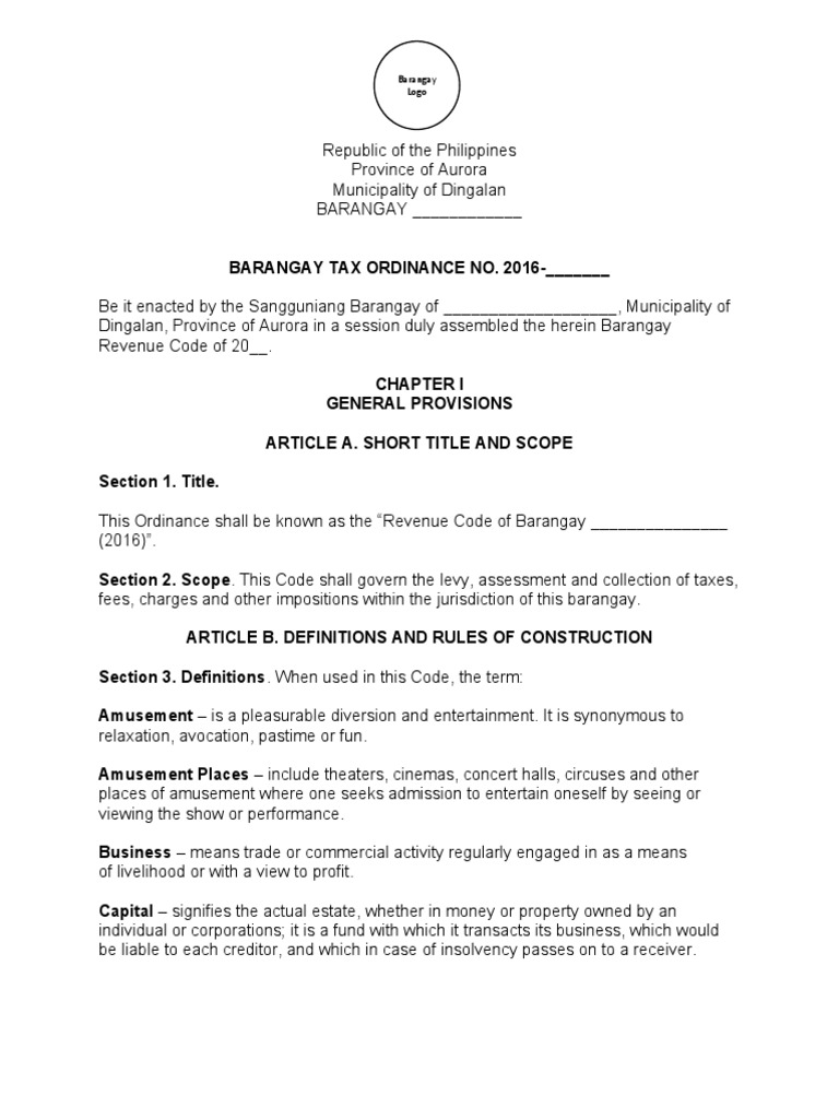 Brgy Revenue Code Template | PDF | Receipt | Taxes