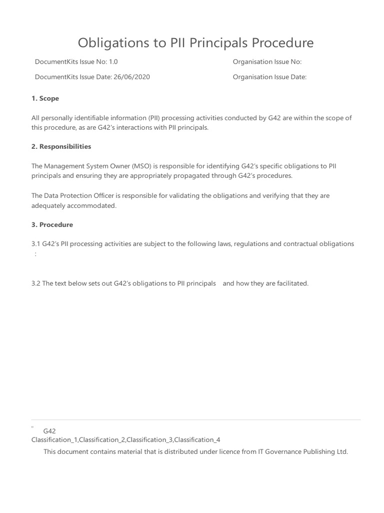 Obligations To PII Principals Procedure | PDF