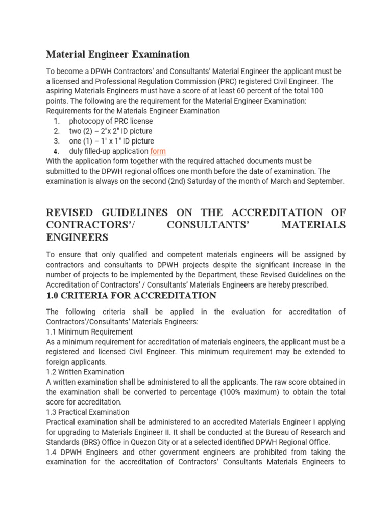 Material Engineer Examination Guidelines | PDF | Engineer | Identity ...