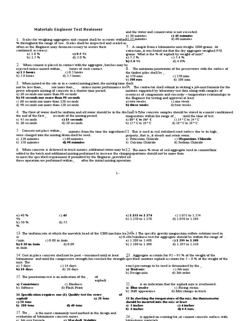 Material Engineer Reviewer | PDF | Asphalt | Concrete