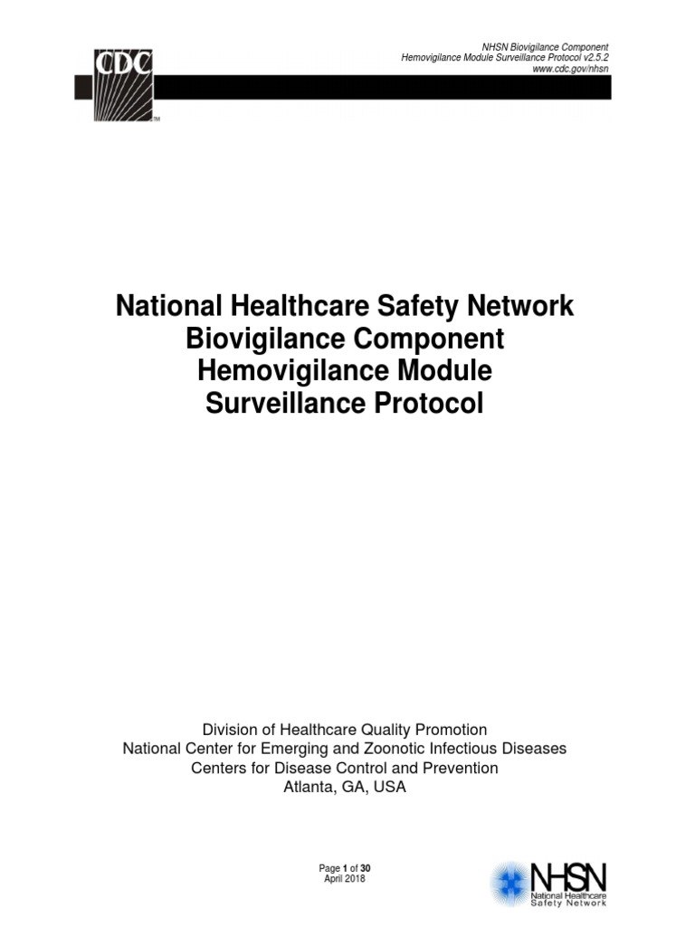 NHSN Hemovigilance Protocol v2.8 Overview | PDF | Blood Transfusion | Health Care