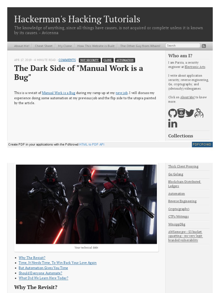 Hackerman's Hacking Tutorials: The Dark Side of "Manual Work Is A Bug" | PDF