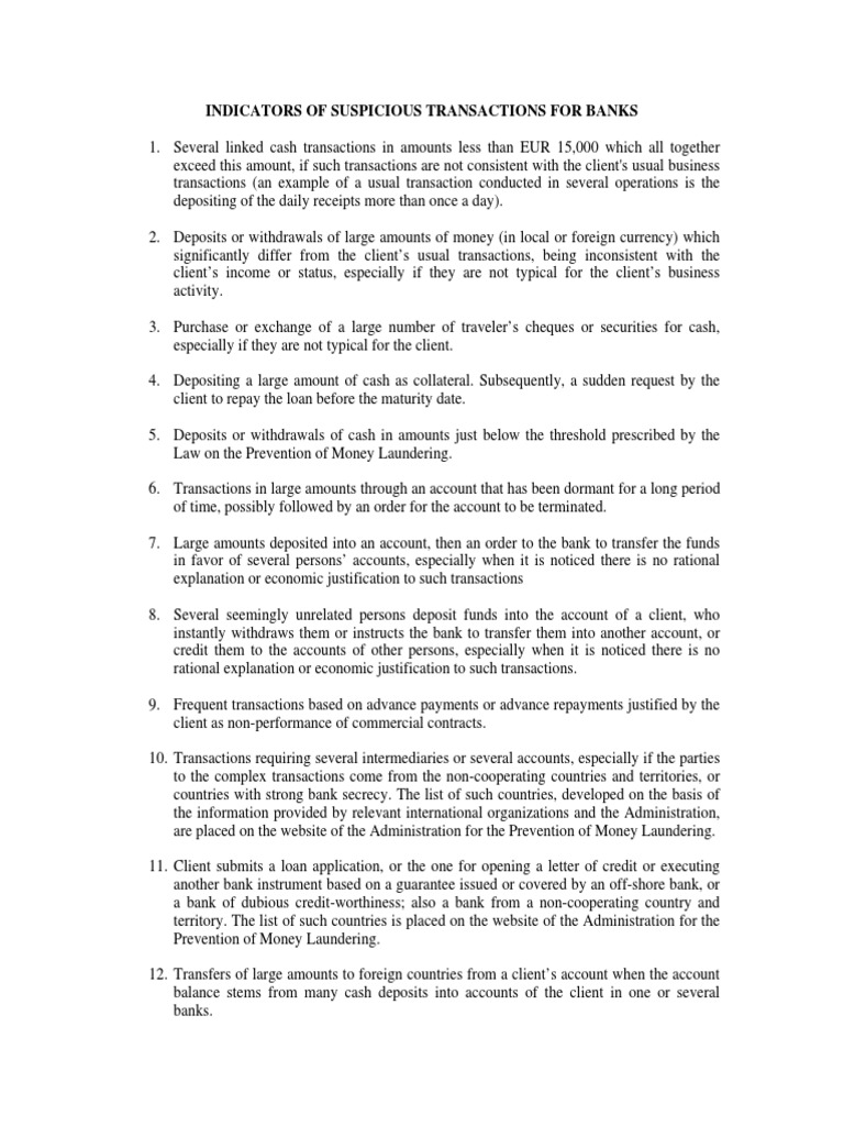 Indicators of Suspicious Transactions For Banks | PDF | Financial ...