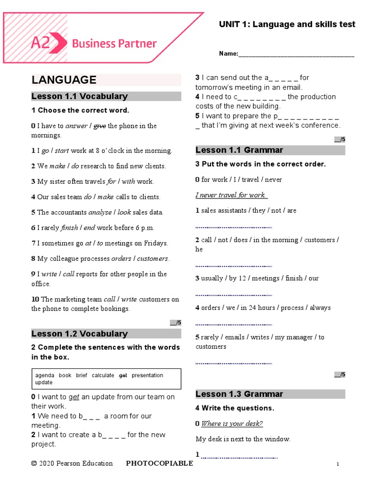 Language: UNIT 1: Language and Skills Test | PDF | Sales | Customer