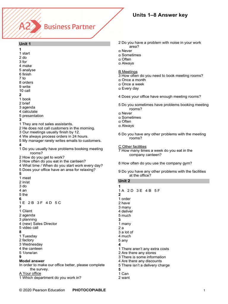 Units 1-8 Answer Key: Unit 1 | PDF | Business