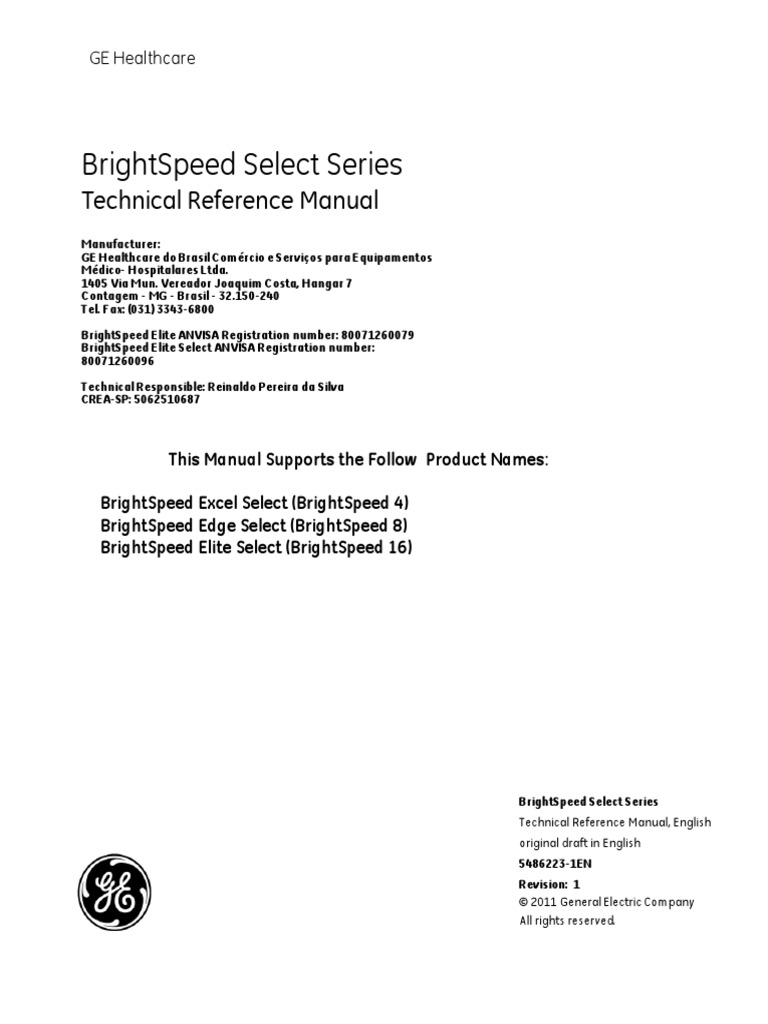 Brightspeed Select Series: Technical Reference Manual | PDF | Ct Scan ...