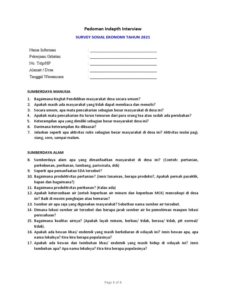 Pedoman Indepth Interview | PDF