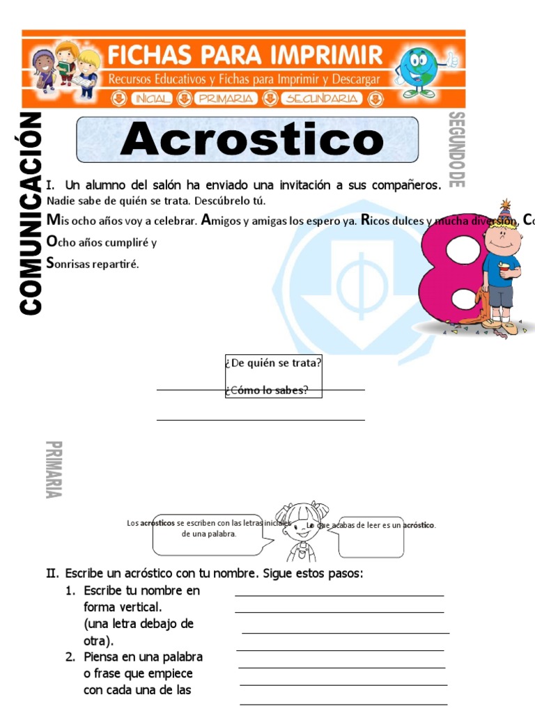 M A R C O S: Los Acrósticos Se Escriben Con Las Letras Iniciales de Una ...