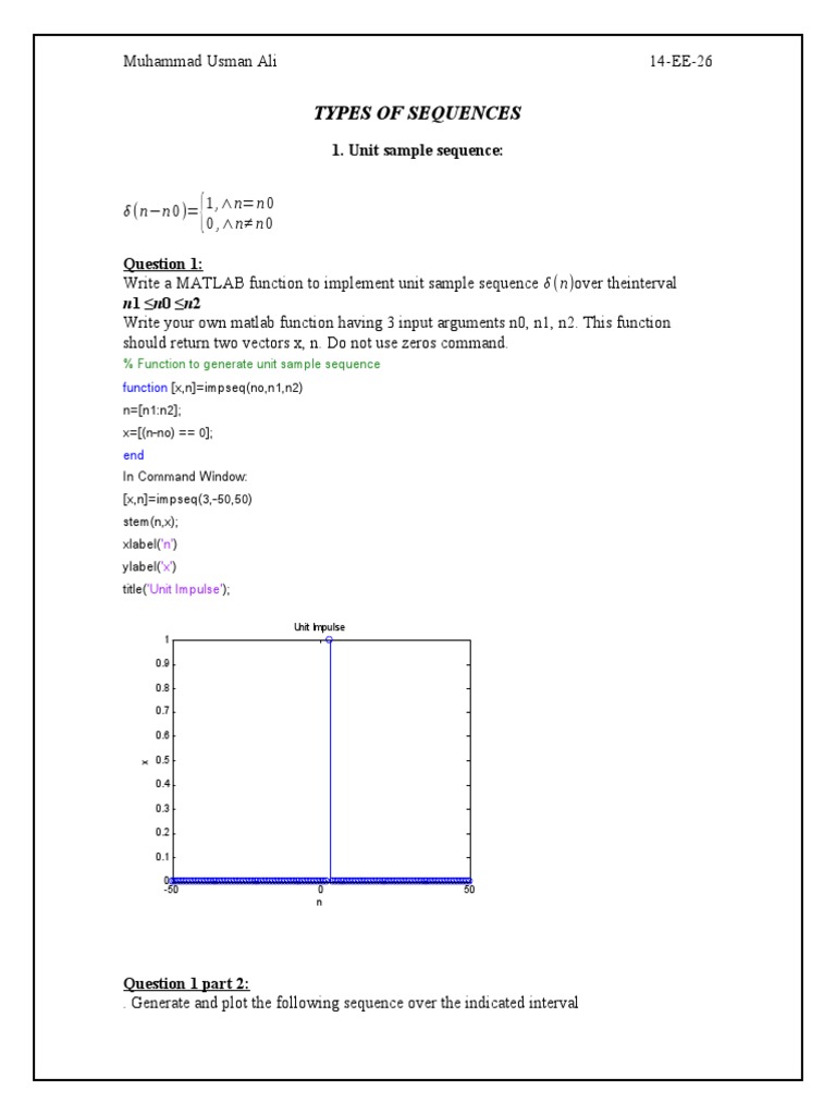 % Function To Generate Unit Sample Sequence: Types of Sequences | PDF | Phase (Waves) | Discrete ...