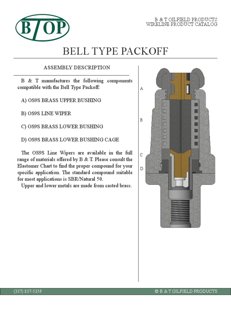 Bell Type Packoff: B & T Oilfield Products Wireline Product Catalog ...