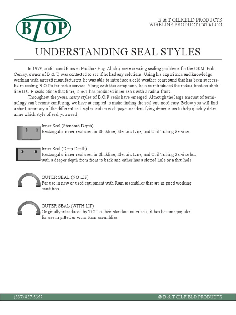 Understanding Seal Styles: B & T Oilfield Products Wireline Product ...