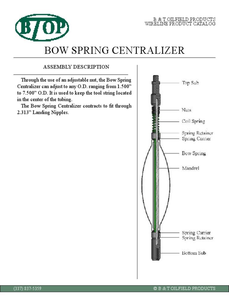 Bow Spring Centralizer: B & T Oilfield Products Wireline Product Catalog | PDF