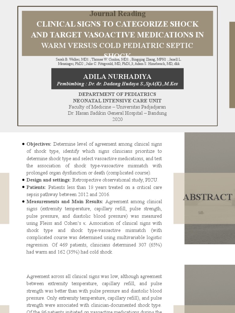 Kesepakatan antara tanda-tanda klinis untuk mengkategorikan tipe syok ...