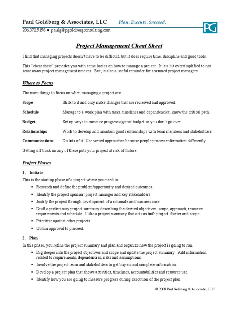 Paul S Project Management Cheat Sheet | PDF | Project Management ...
