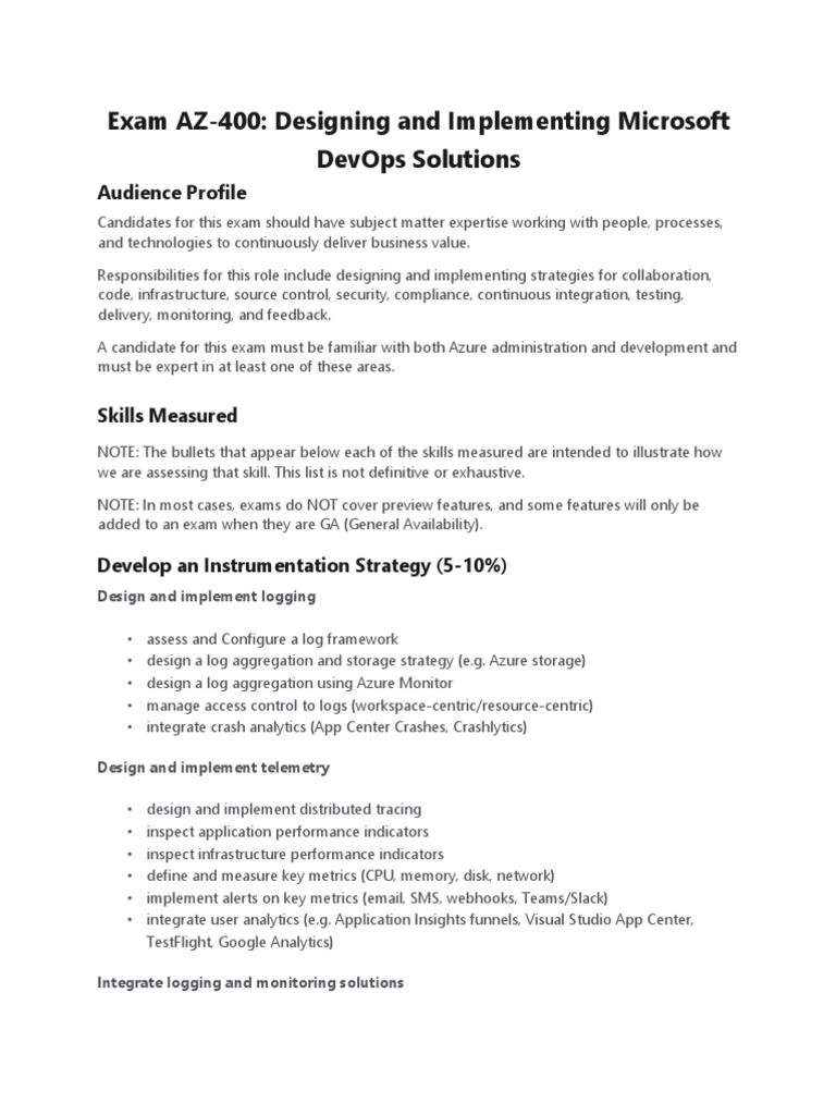 Exam Az-400: Designing and Implementing Microsoft Devops Solutions | PDF | Microsoft Azure ...
