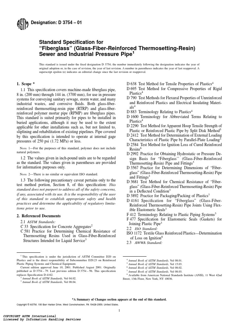 Astm D3754 (2001) | PDF | Fiberglass | Polyester