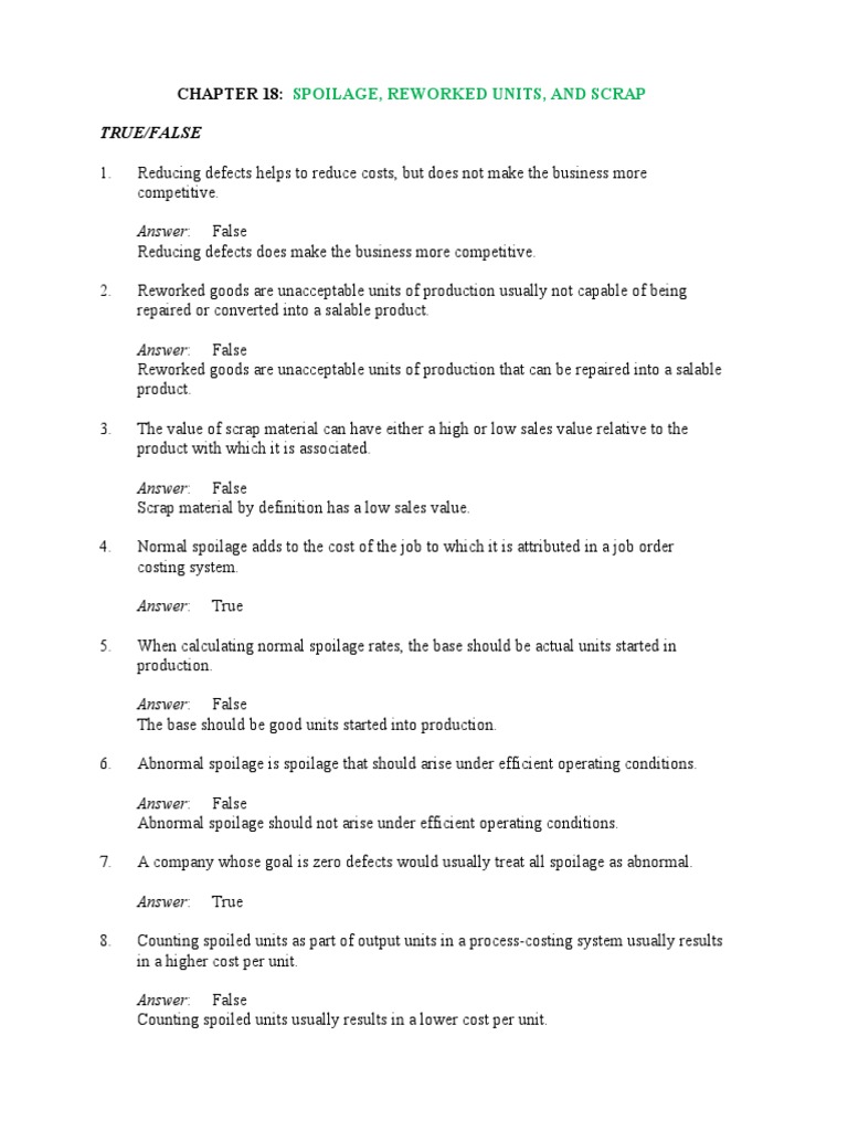 Ch18 Spoilage Reword and Scrap Test | PDF | Cost Of Goods Sold | Inventory