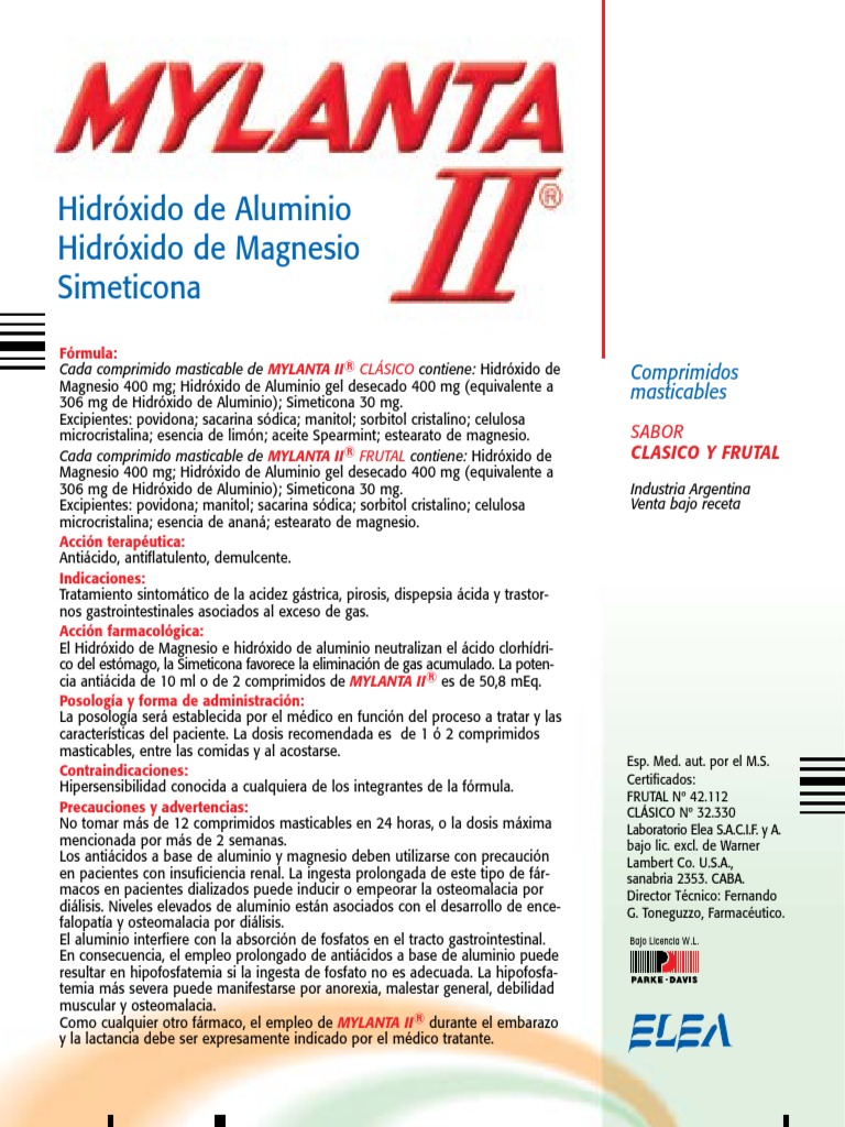 Mylanta II Prospecto ELEA | PDF | Elementos químicos | Elementos metálicos