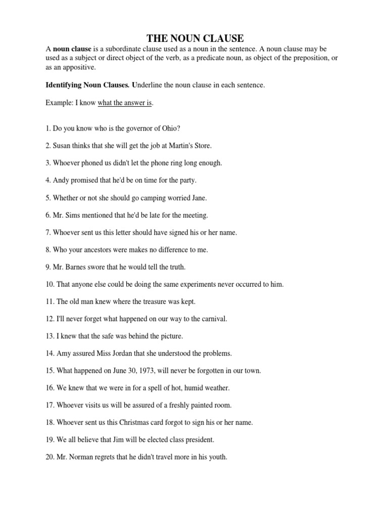 NOUN Clause Practice | PDF | Clause | Sentence (Linguistics)