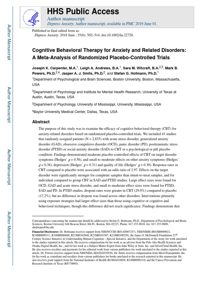 7.cognitive Behavioral Therapy For Anxiety and Related Disorders: A ...