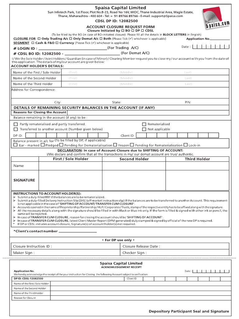 5 Paisa Account Closure Form | PDF