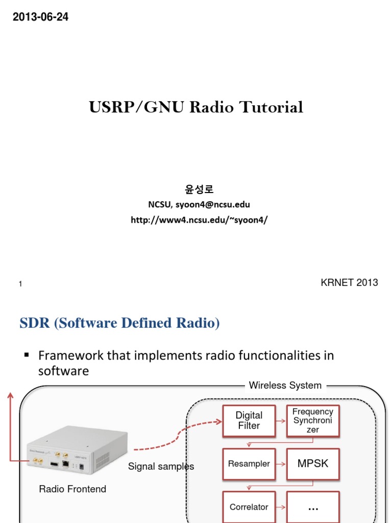 USRP/GNU Radio Tutorial: 윤성로 NCSU, syoon4@ncsu.edu | Download Free PDF | Software Defined Radio ...