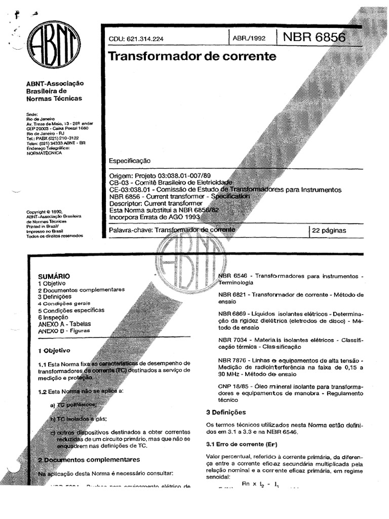 ABNT NBR 6856 Transformador de Corrente | PDF